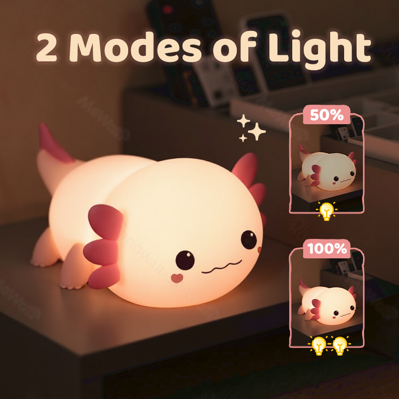 Axolotl LED Squishy Tap Tap Night Light, HUGGWAII Silicone Axolotl Lamp ...