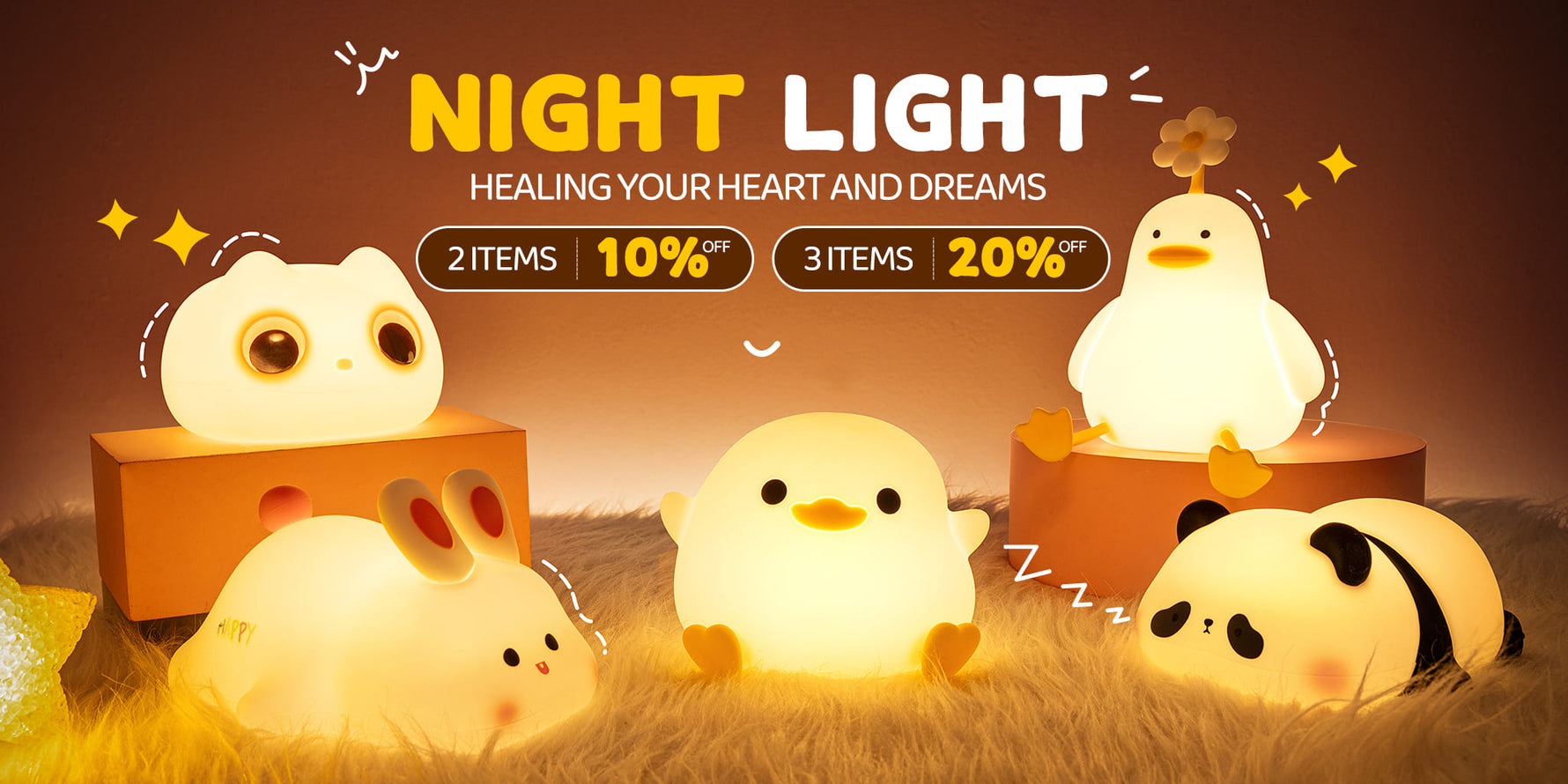 Kawaii Squishy Plush Toys & Night Light, Stuffed Animals | Huggwaii
