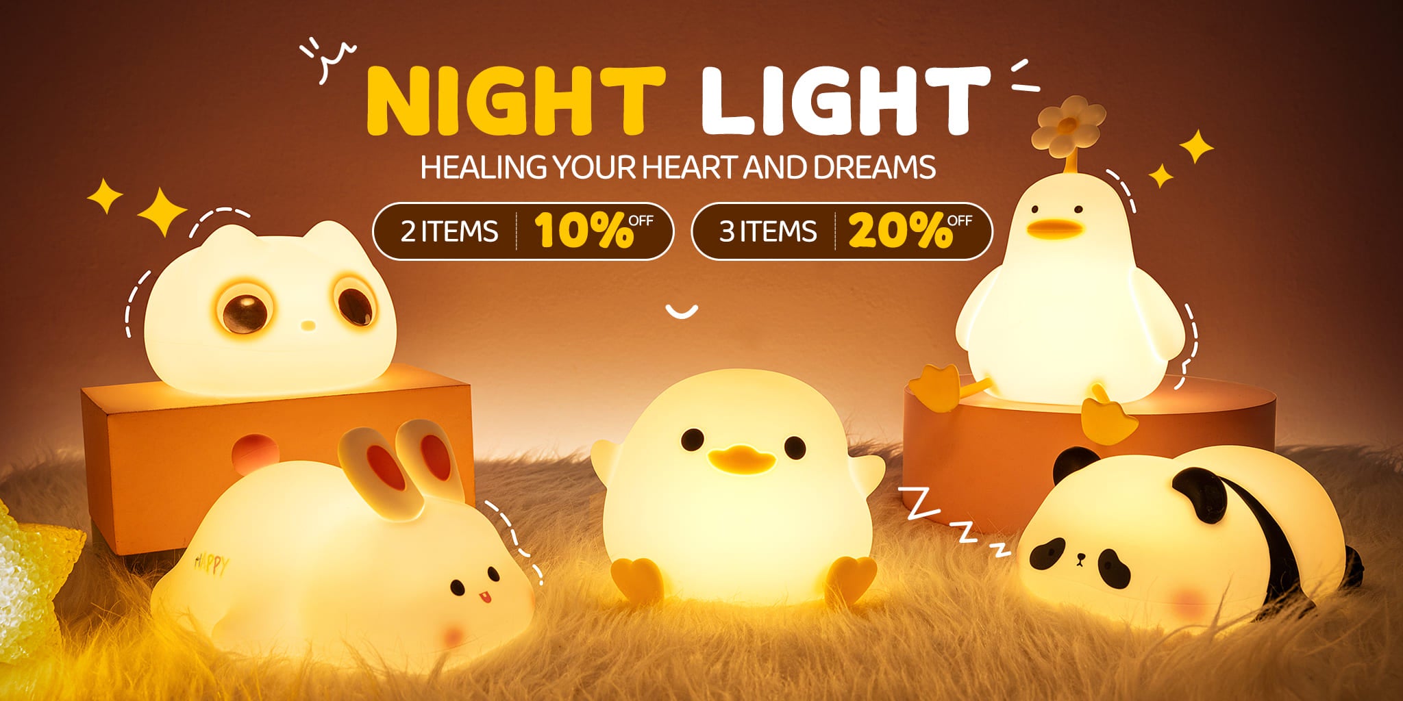 Kawaii Squishy Plush Toys & Night Light, Stuffed Animals | Huggwaii