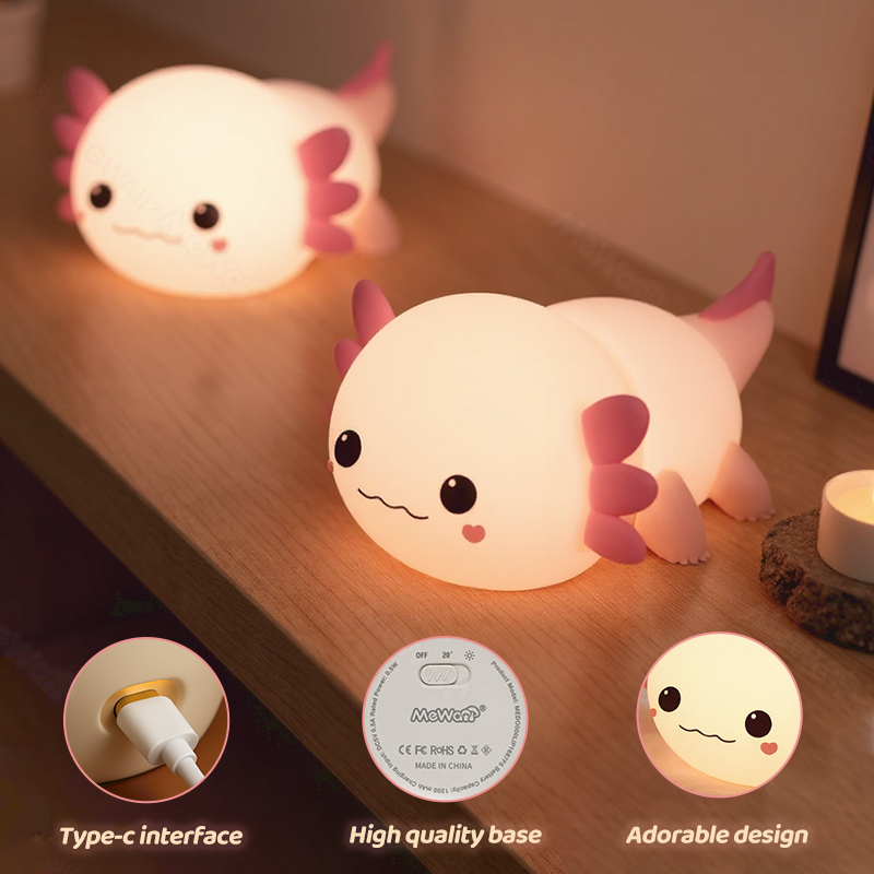 Axolotl LED Squishy Tap Tap Night Light, HUGGWAII Silicone Axolotl Lamp ...